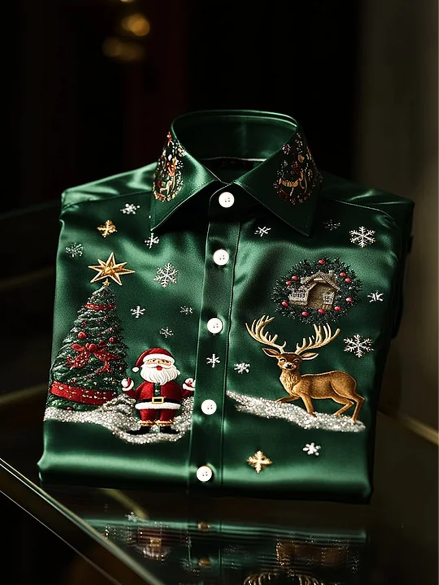 Mænds satin-skjorte med julemand print – modetilalle